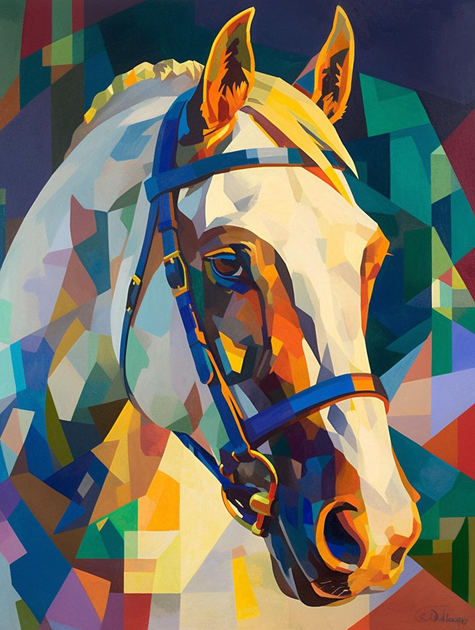 Vintage Cubist Horse Print – Geometric Equestrian Art – Colorful ...