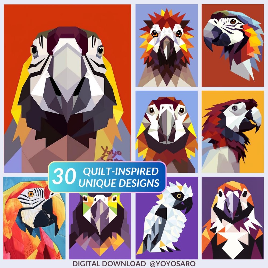 Colorful Parrot Quilt Inspiration: Geometric Paper Piecing Design (PNG ...