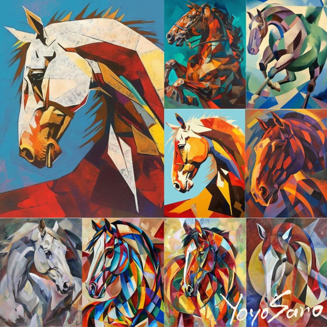 Set of 9 Cubism Horse Paintings || Digital Downloads – Abstract Art for ...
