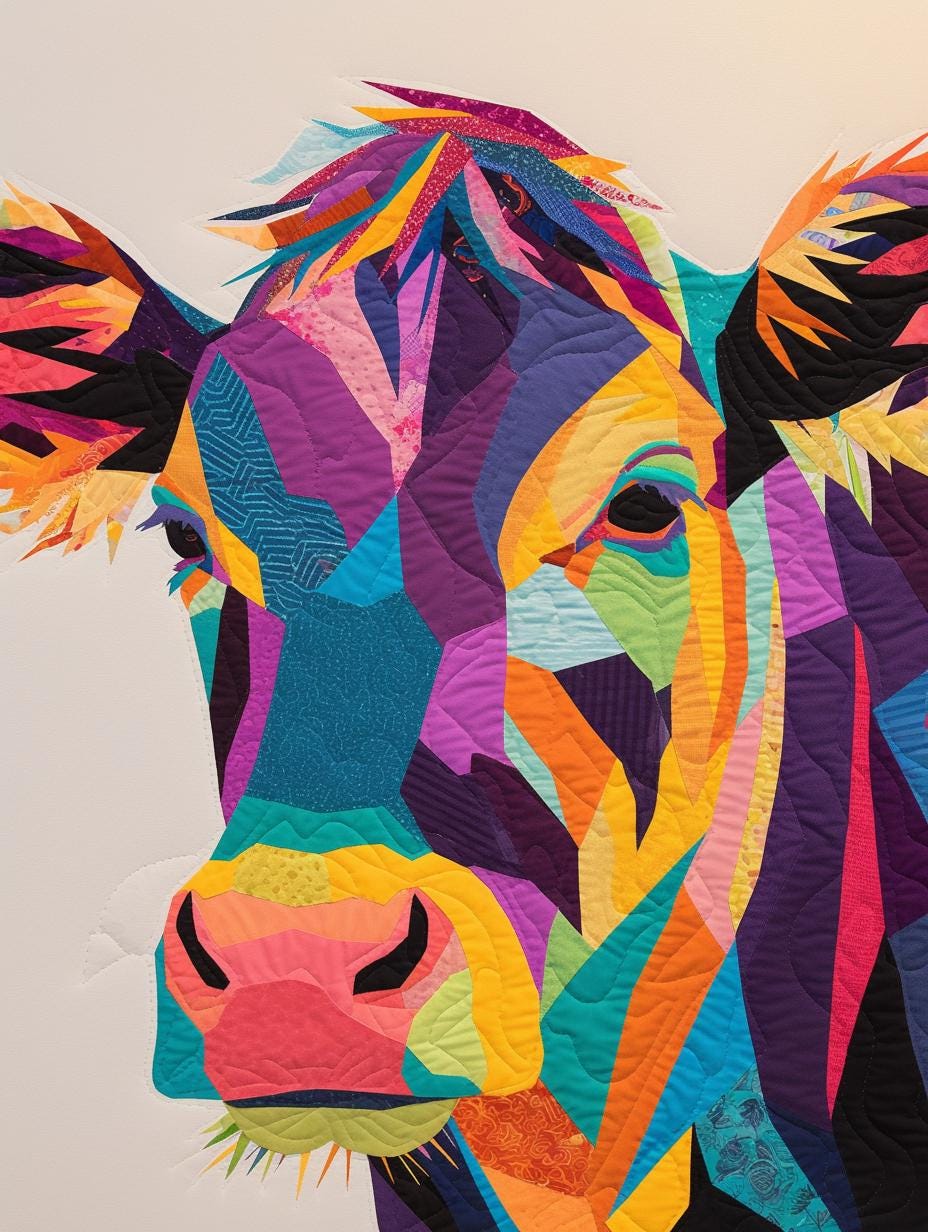 Patchwork Cow Art Print: Geometric Quilt Design (digital Download PNG ...