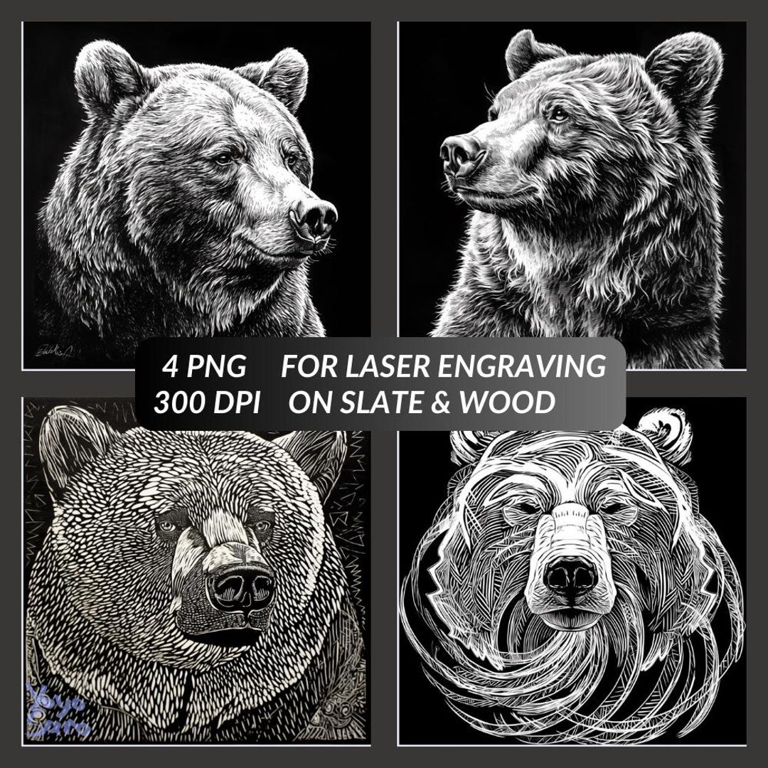 Grizzly Bear Laser Engraving PNG, Slate and Wood Engraving Bundle, CNC ...