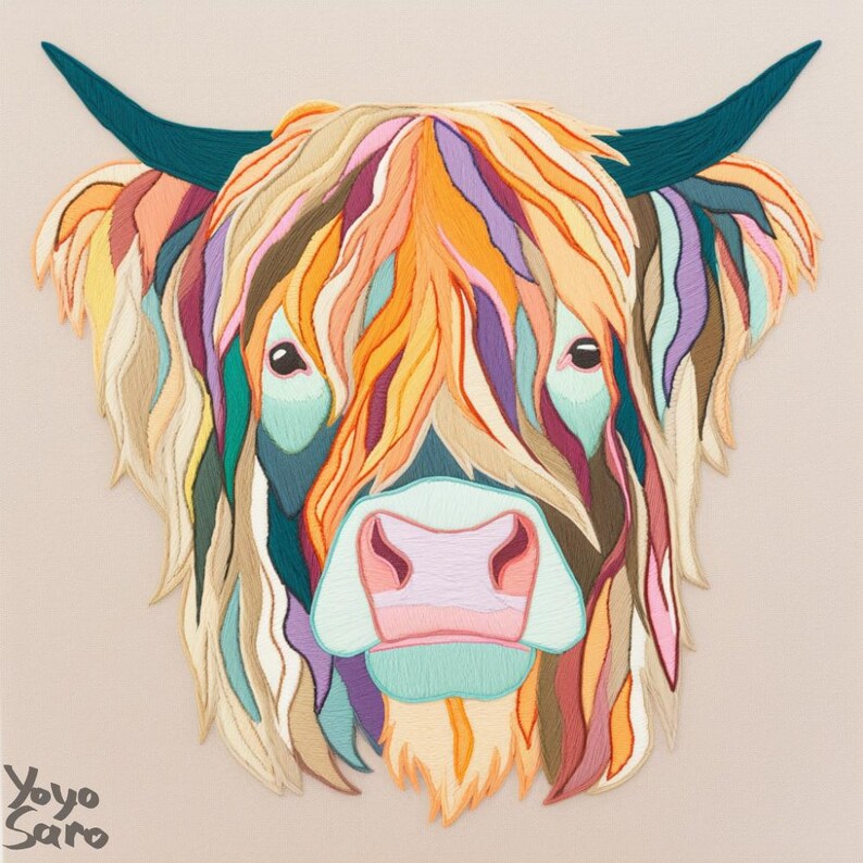 4 Unique Highland Cow Hand Embroidery Patterns in PDF SVG PNG Format ...