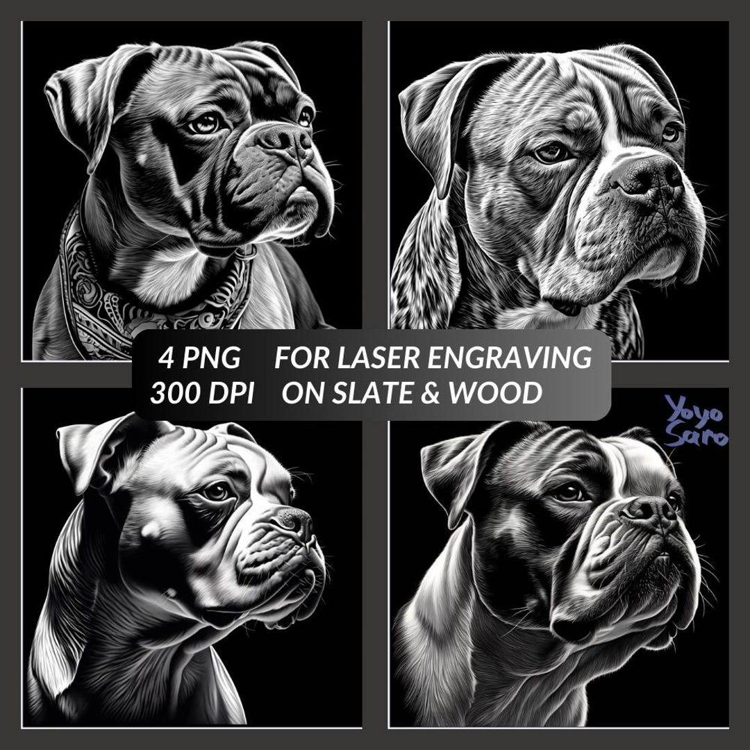 Boxer Dog Engraving PNG Bundle, Laser Engraving Files for Slate & Wood ...