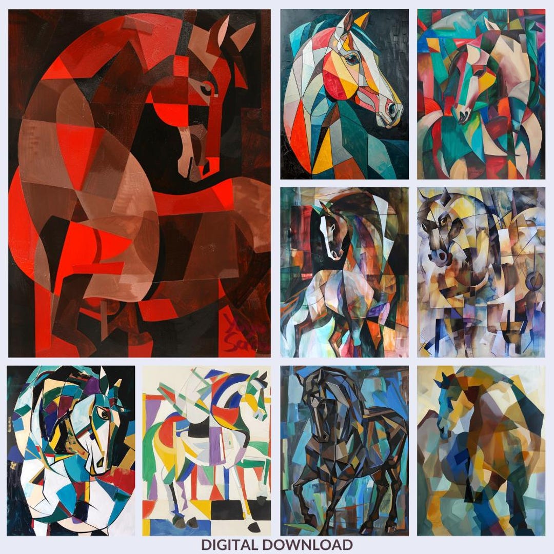 Colorful Horse Cubist Wall Art – Digital Printable Horse Portraits ...