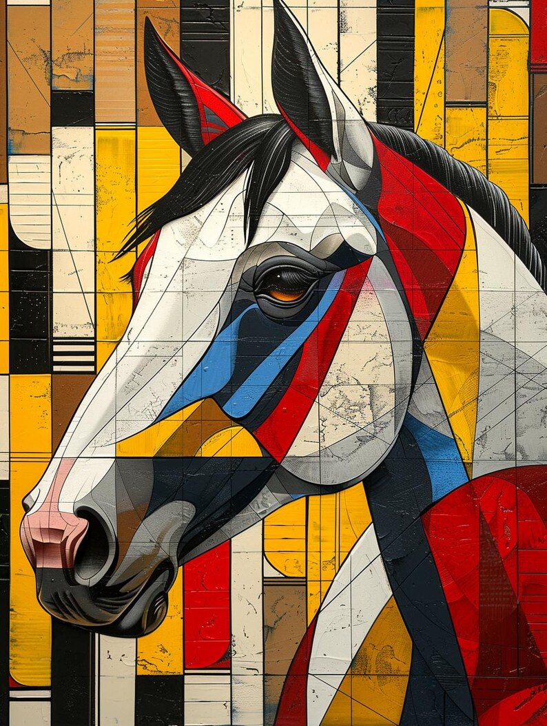 6 Geometric Horse Art Prints, De Stijl Abstract Equine Poster, Modern ...