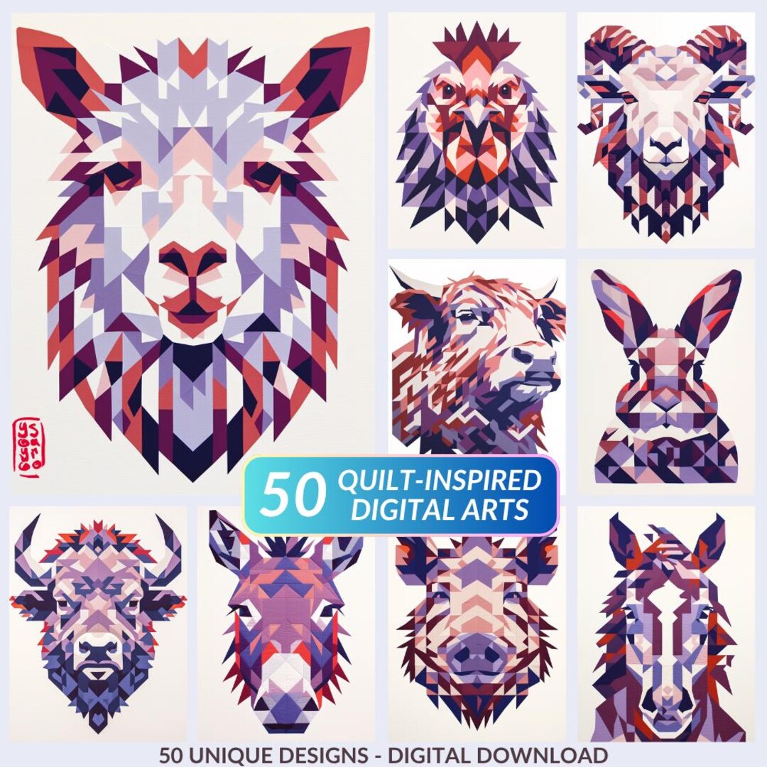 50 Farm Animal Quilt-inspired Art Prints • Geometric Patchwork ...