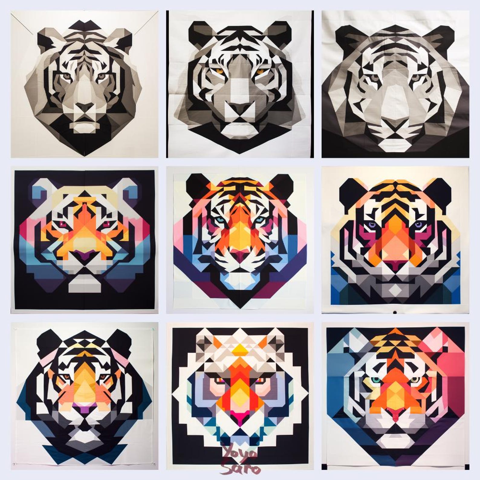Set of 15 TIGER QUILT DESIGNS || Geometric Tiger Quilt Pattern Set ...