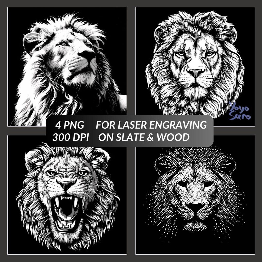 Lion Engraving PNG Bundle - Digital Laser Engraving Files for Wood ...