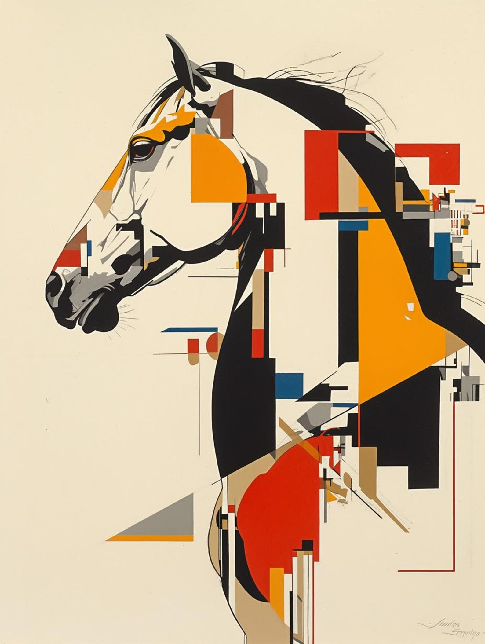 6 Geometric Horse Art Prints, De Stijl Abstract Equine Poster, Modern ...