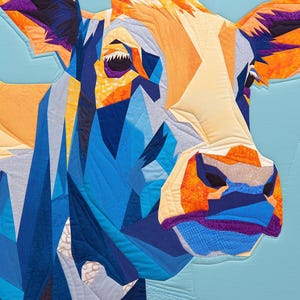 Patchwork Cow Art Print: Geometric Quilt Design (digital Download PNG ...
