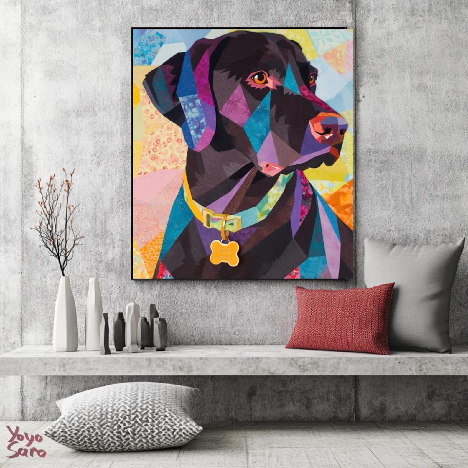 Colorful Labrador Retriever Quilt Art – Patchwork Dog Portrait ...