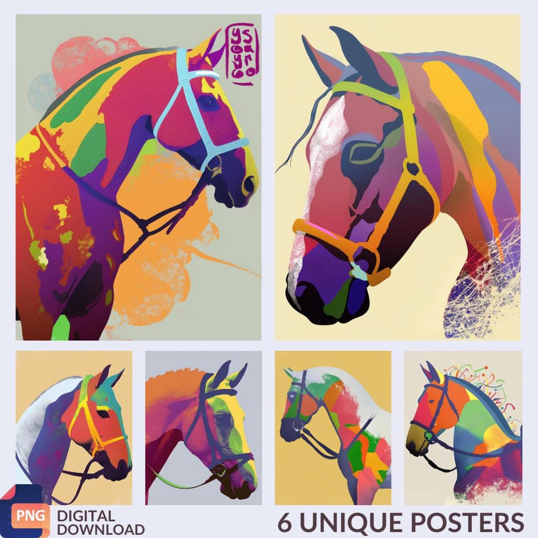 Vibrant Horse Art Print Digital – Pop Art Horse Painting – Instant Download Horse PNG – Horse ...