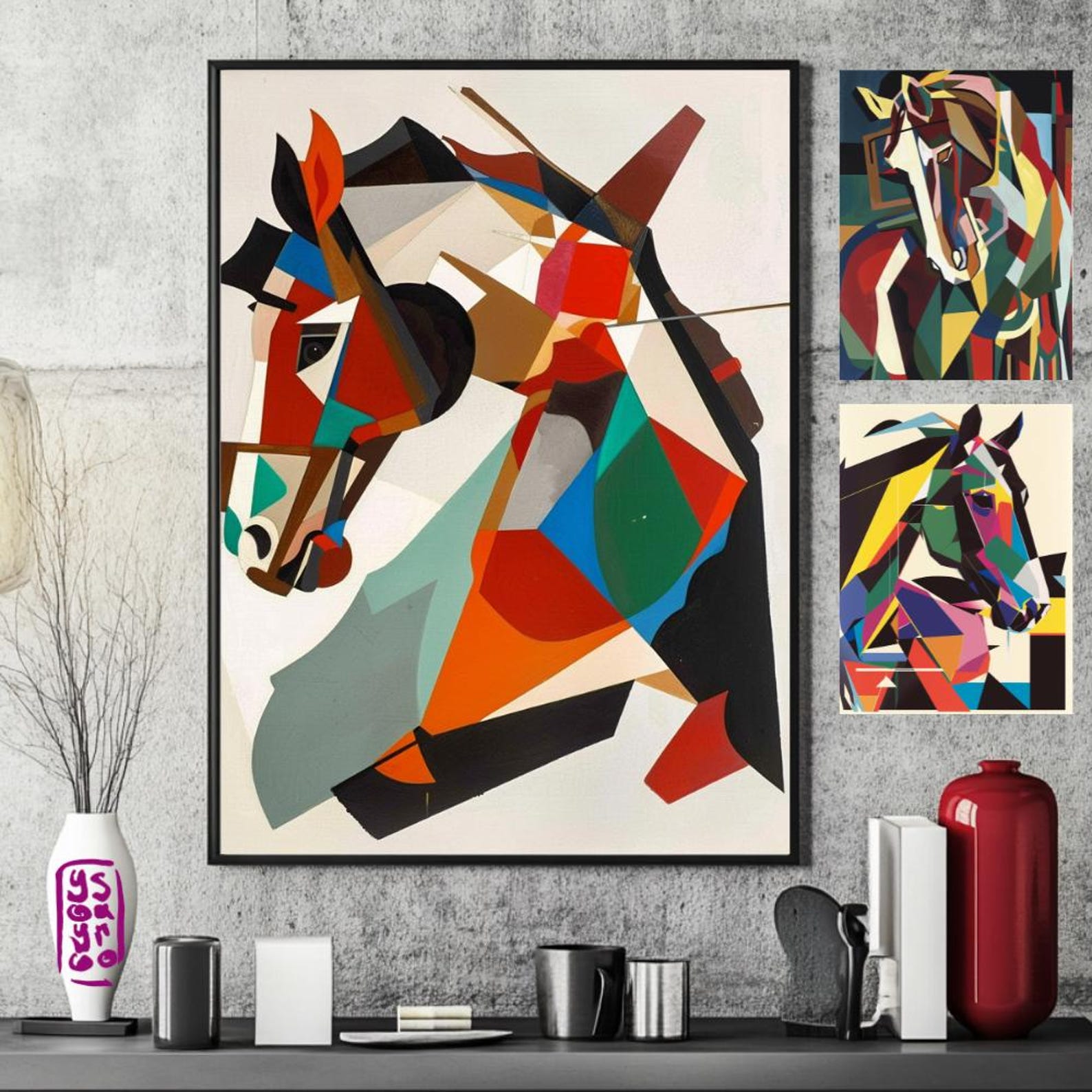 Cubist Horse Art Set – 6 Modern Horse Digital Prints – Equestrian ...
