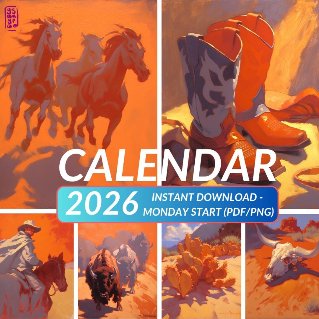 Western Cowboy Calendar 2026 | Wild West Horses & Desert Scenes ...
