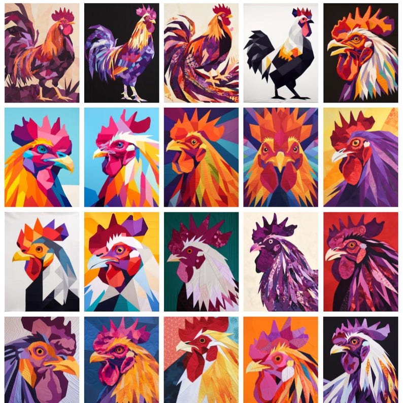 Set of 50 Patchwork Rooster Art - Foundation Paper Piecing Inspiration ...