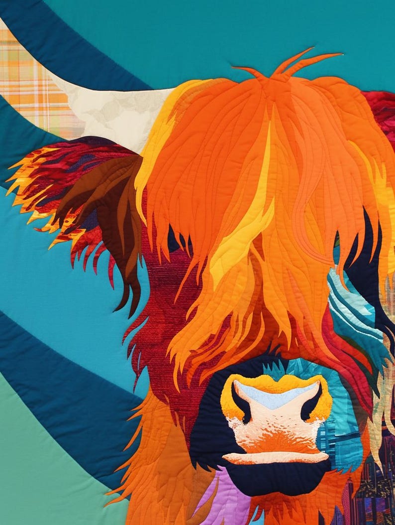 Highland Cow Quilt Art – 9 Digital Prints || Geometric Patchwork Quilt ...