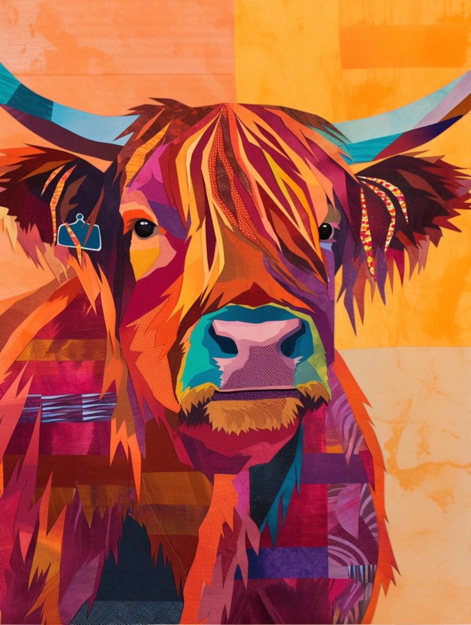 Highland Cow Quilt Art – 9 Digital Prints || Geometric Patchwork Quilt ...