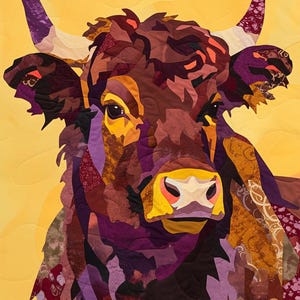 Highland Cow Quilt Art – 9 Digital Prints || Geometric Patchwork Quilt ...