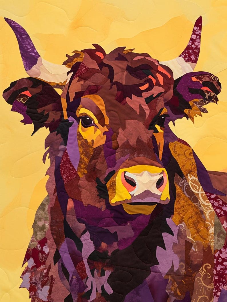 Highland Cow Quilt Art – 9 Digital Prints || Geometric Patchwork Quilt ...