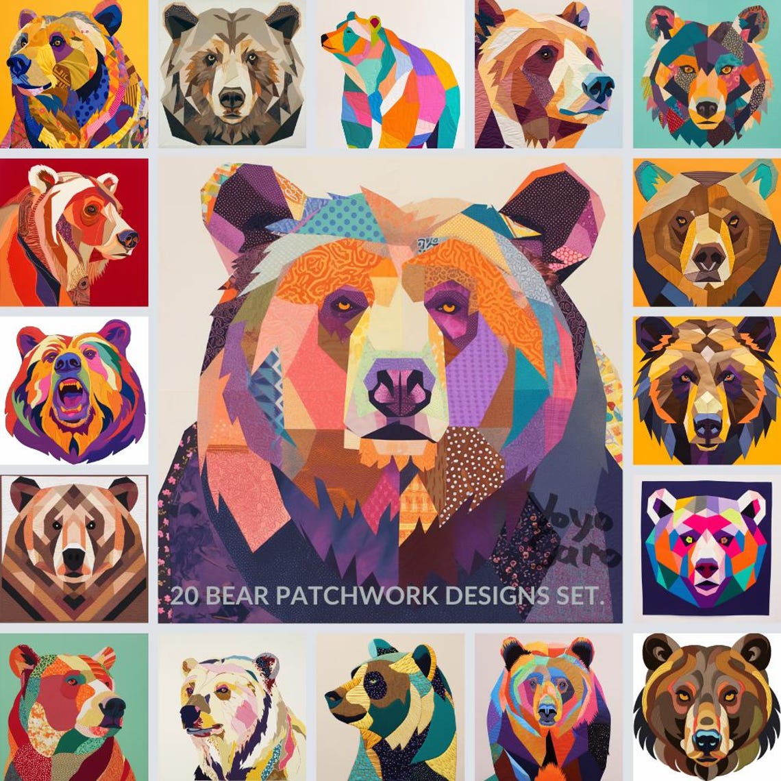 Set of 50 BEAR QUILT DESIGNS || Bear Patchwork Quilt Pattern Inspired ...