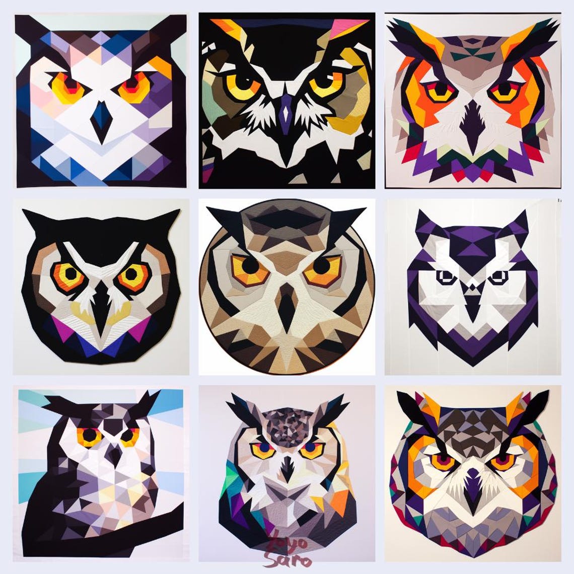 Set of 50 Owl Quilt Designs, Patchwork Owl Print, Modern Quilt-inspired ...