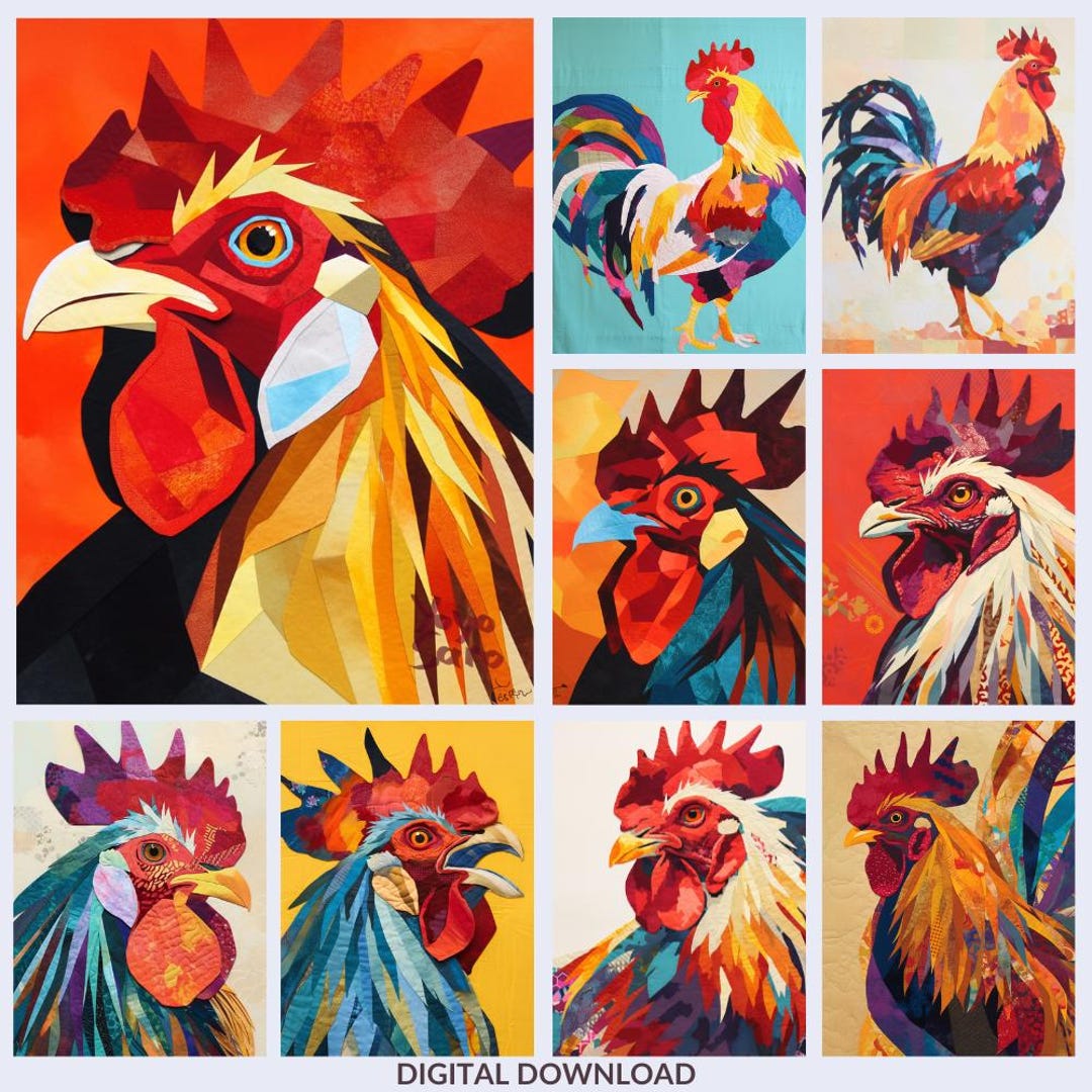 Set of 9 Patchwork Rooster Art - Foundation Paper Piecing Inspiration ...