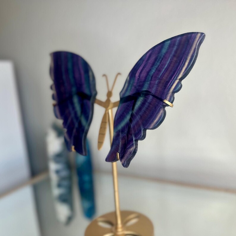 Fluorite Crystal Carved Butterfly Wings W/ Stand, Crystal Wings ...