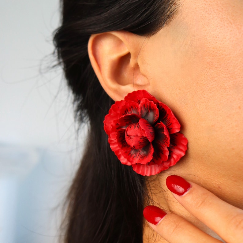Handmade Red Rose Polymer Clay Earrings: Lightweight Floral Jewelry - Etsy
