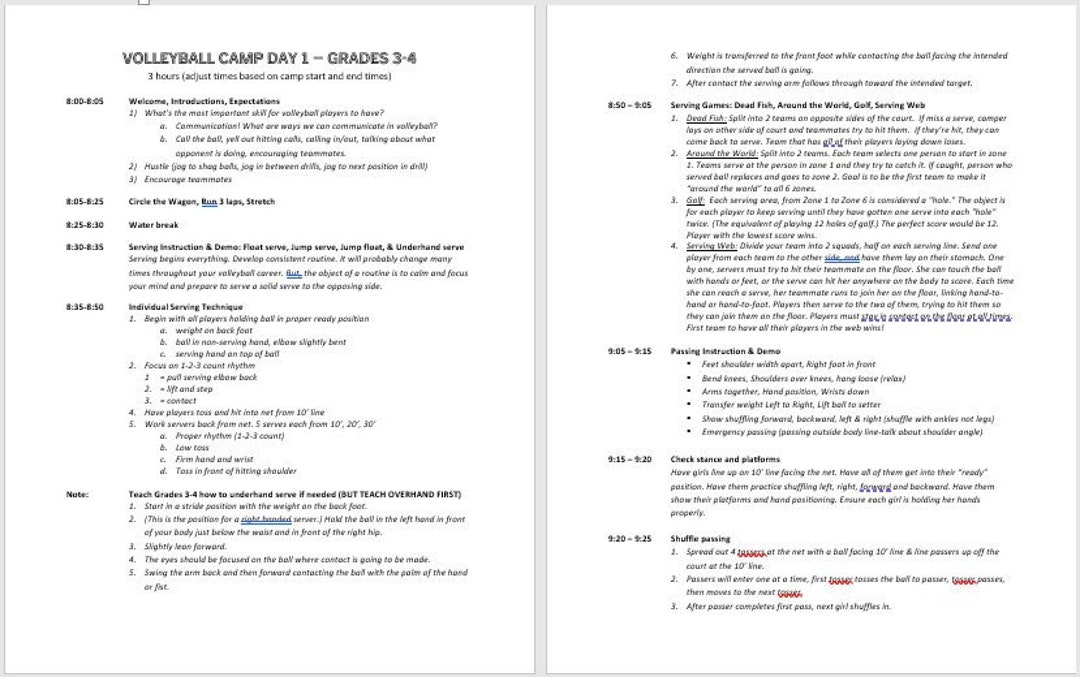 Instant Download: Volleyball Camp Plans for Grades 3-4 - Etsy