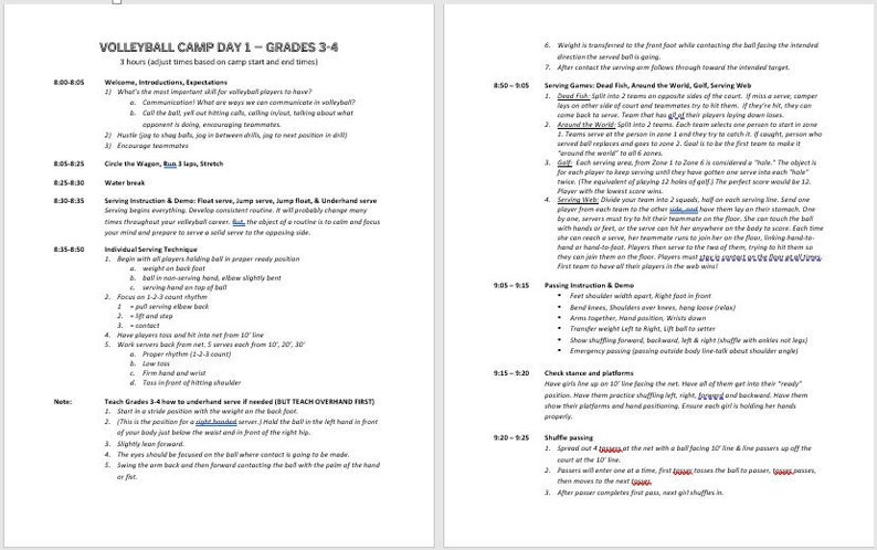 Instant Download: Volleyball Camp Plans for Grades 3-4 - Etsy
