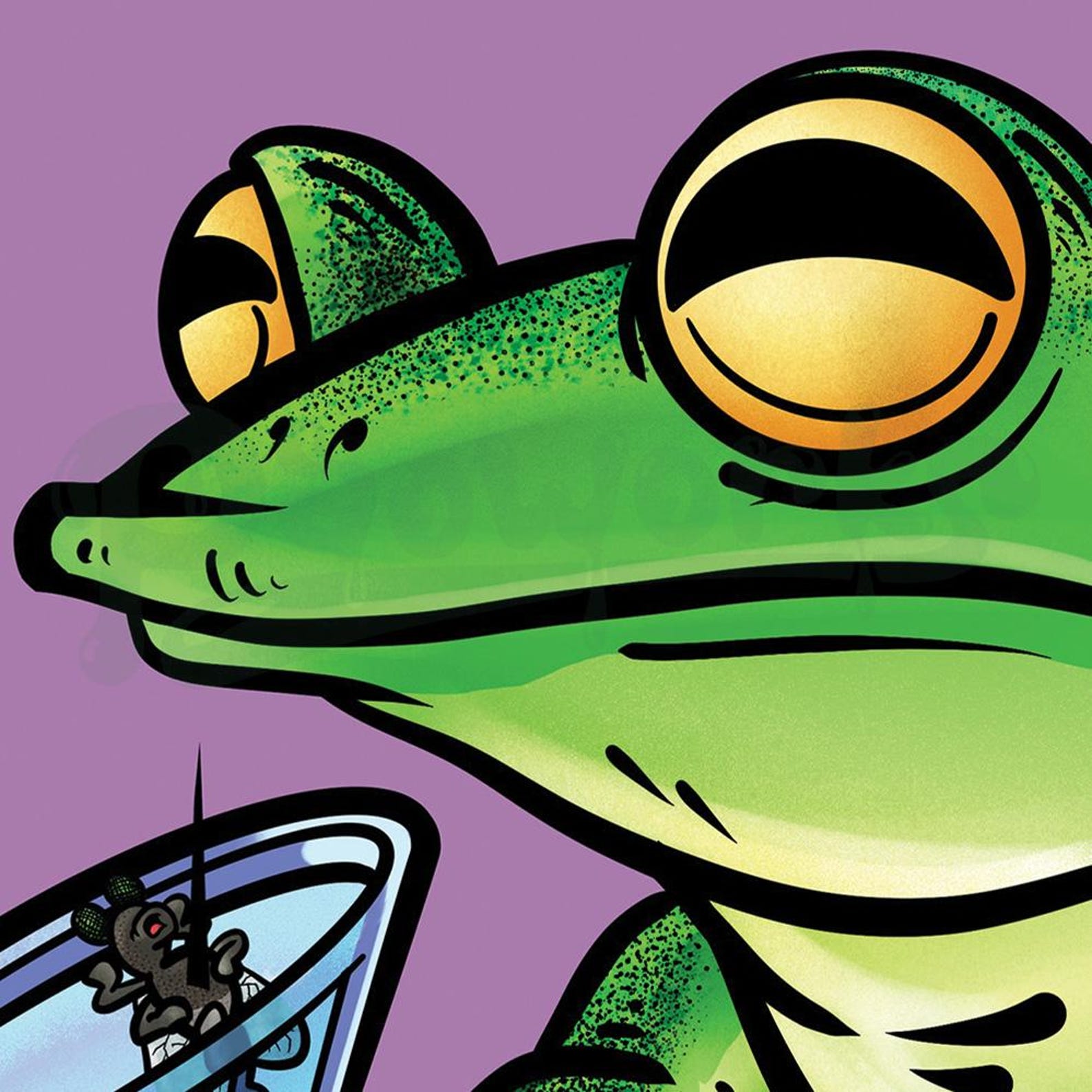 8x8 Art Print Original Classy Green Frog With Fly Martini Glass Limited ...