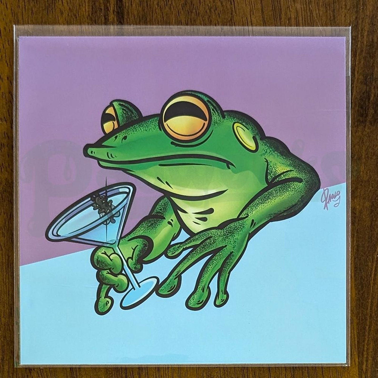 8x8 Art Print Original Classy Green Frog With Fly Martini Glass Limited ...