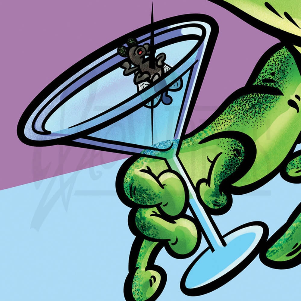 8x8 Art Print Original Classy Green Frog With Fly Martini Glass Limited ...