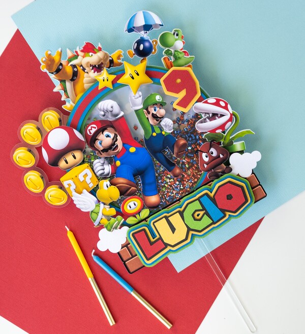 Super Mario 3D Cake Topper Shaker Banner Cupcake Toppers Colouring Book ...
