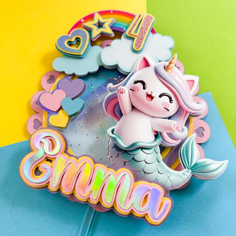 Caticorn, Mercat, Caticorn Birthday, Caticorn Cake Topper, Mermaid Cake ...