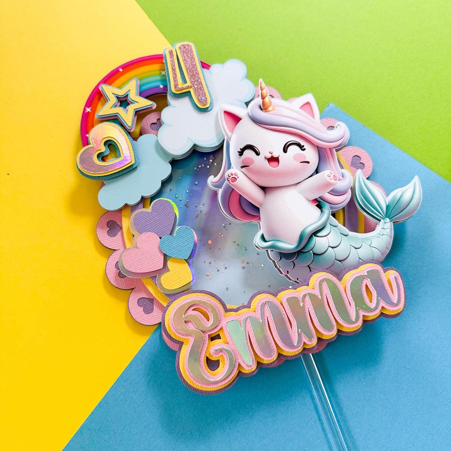 Caticorn, Mercat, Caticorn Birthday, Caticorn Cake Topper, Mermaid Cake ...