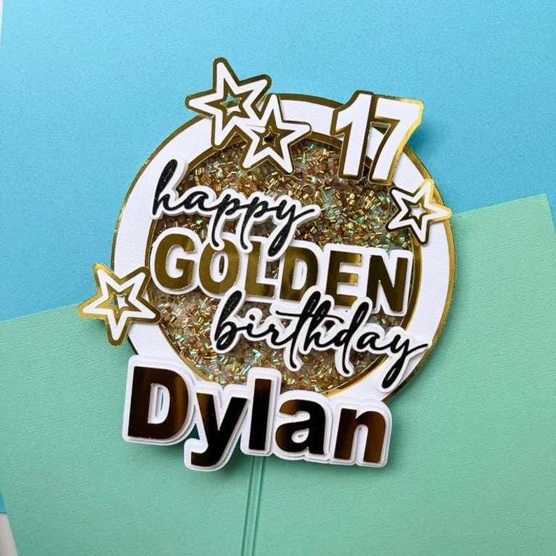 Golden Birthday Cake Topper, Golden Cake Topper, Golden Birthday, Gold ...