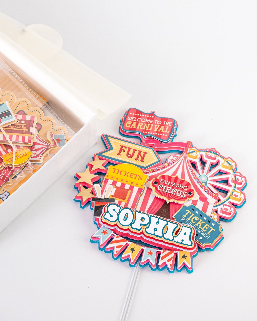 Circus Carnival Cake Topper, Amusement Park Party Decor, 8 Cake Topper ...