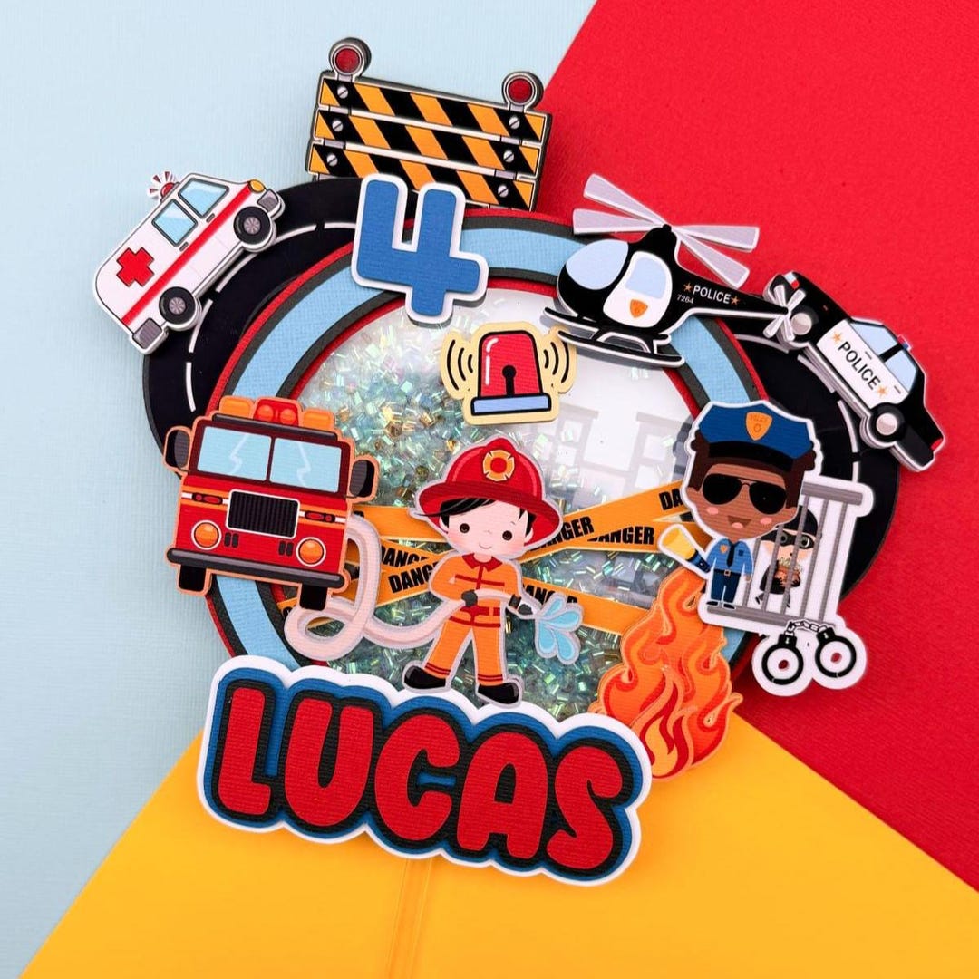 Rescue Vehicles Cake Topper | Firefighter Police Ambulance Theme ...