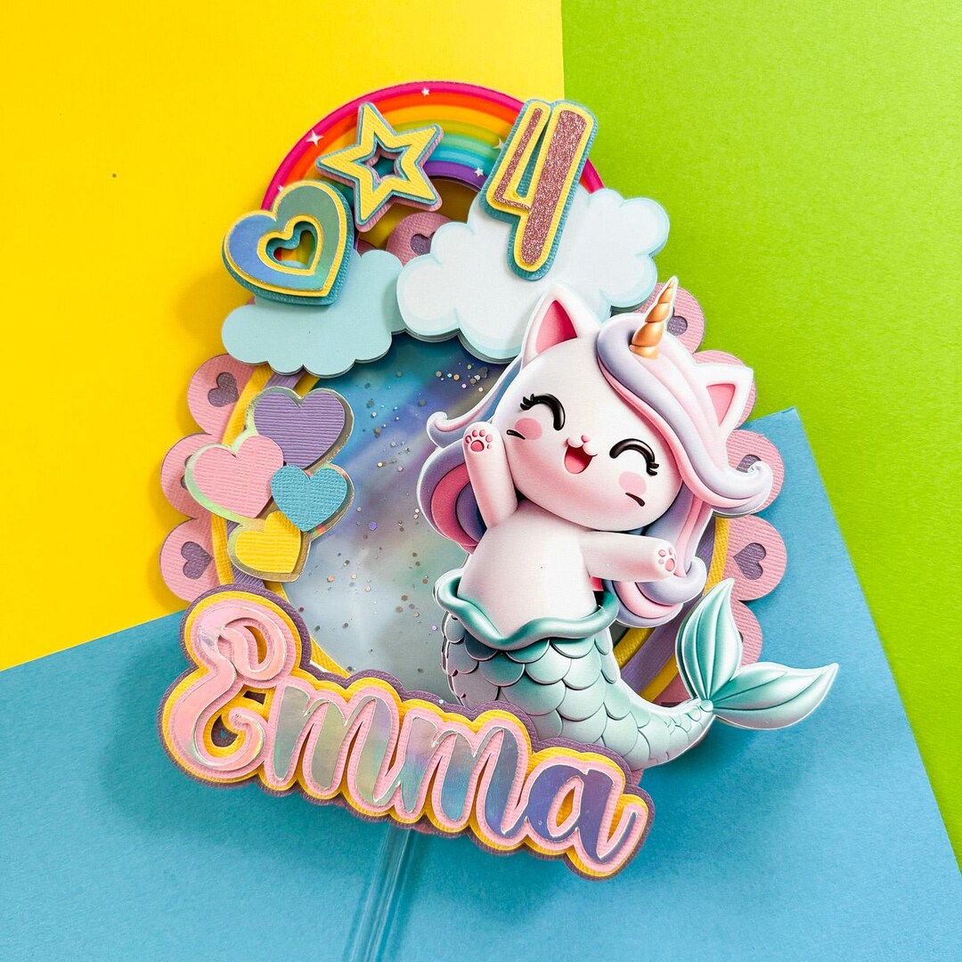 Caticorn, Mercat, Caticorn Birthday, Caticorn Cake Topper, Mermaid Cake ...