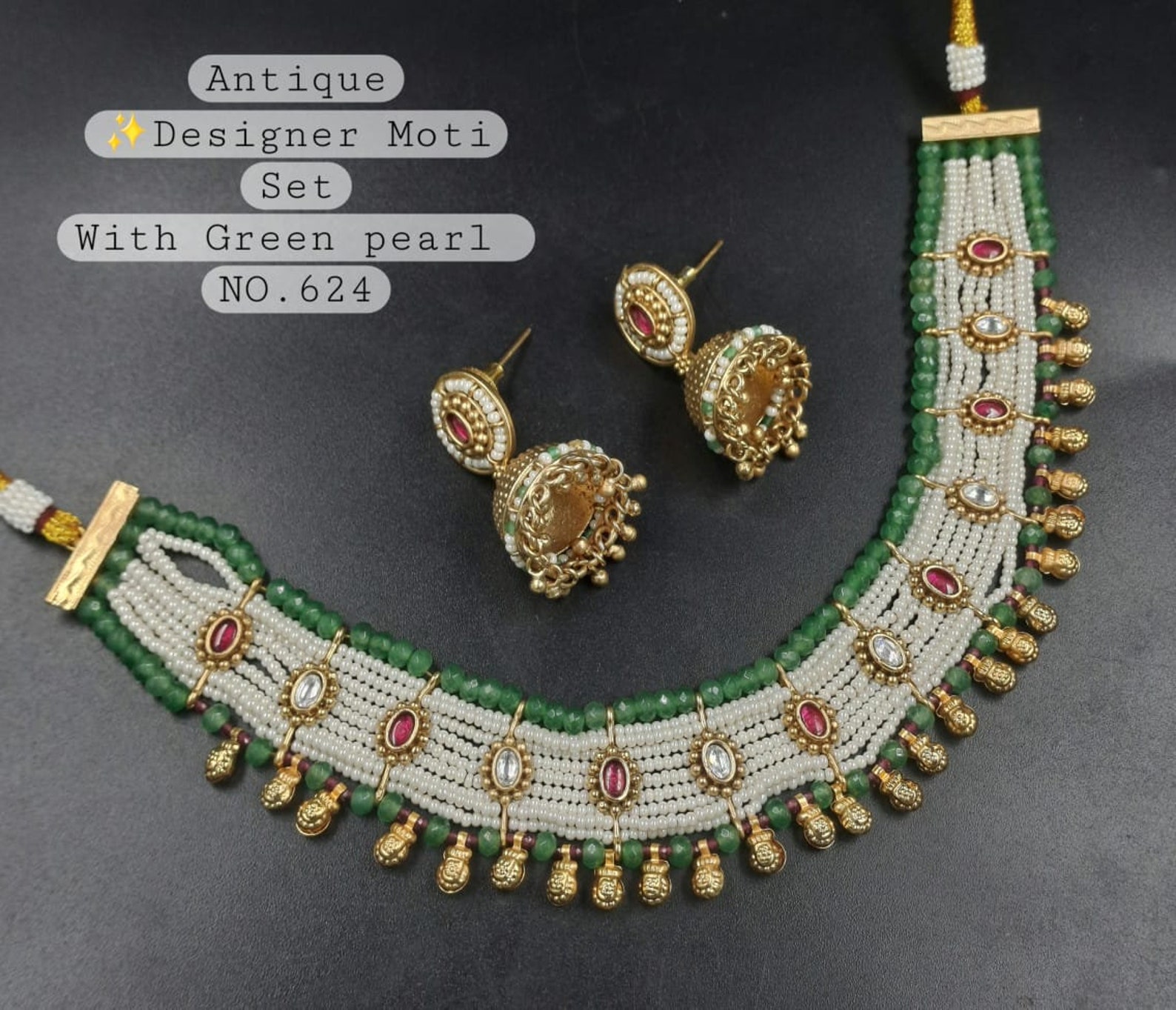 Clasic Jade Green Stone Choker Necklace With Jhumki / Jadau Pachi ...