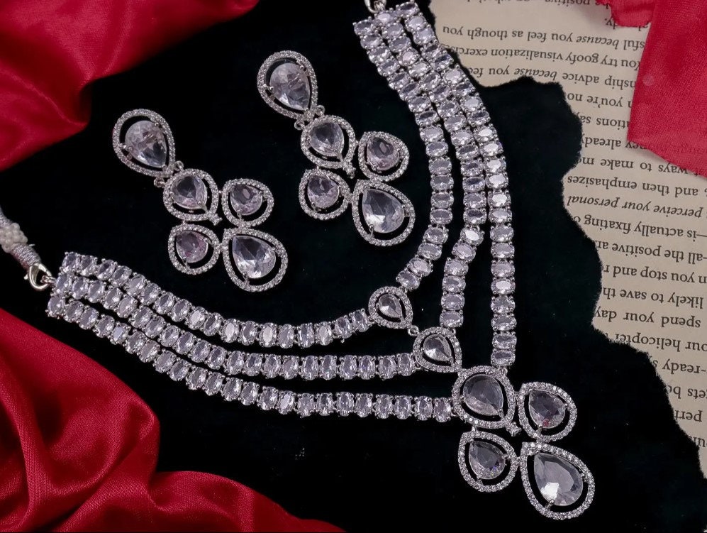 Nyra Designer American Diamond Choker Set 3 Layer / Real Diamond Replica/american Diamond Set ...