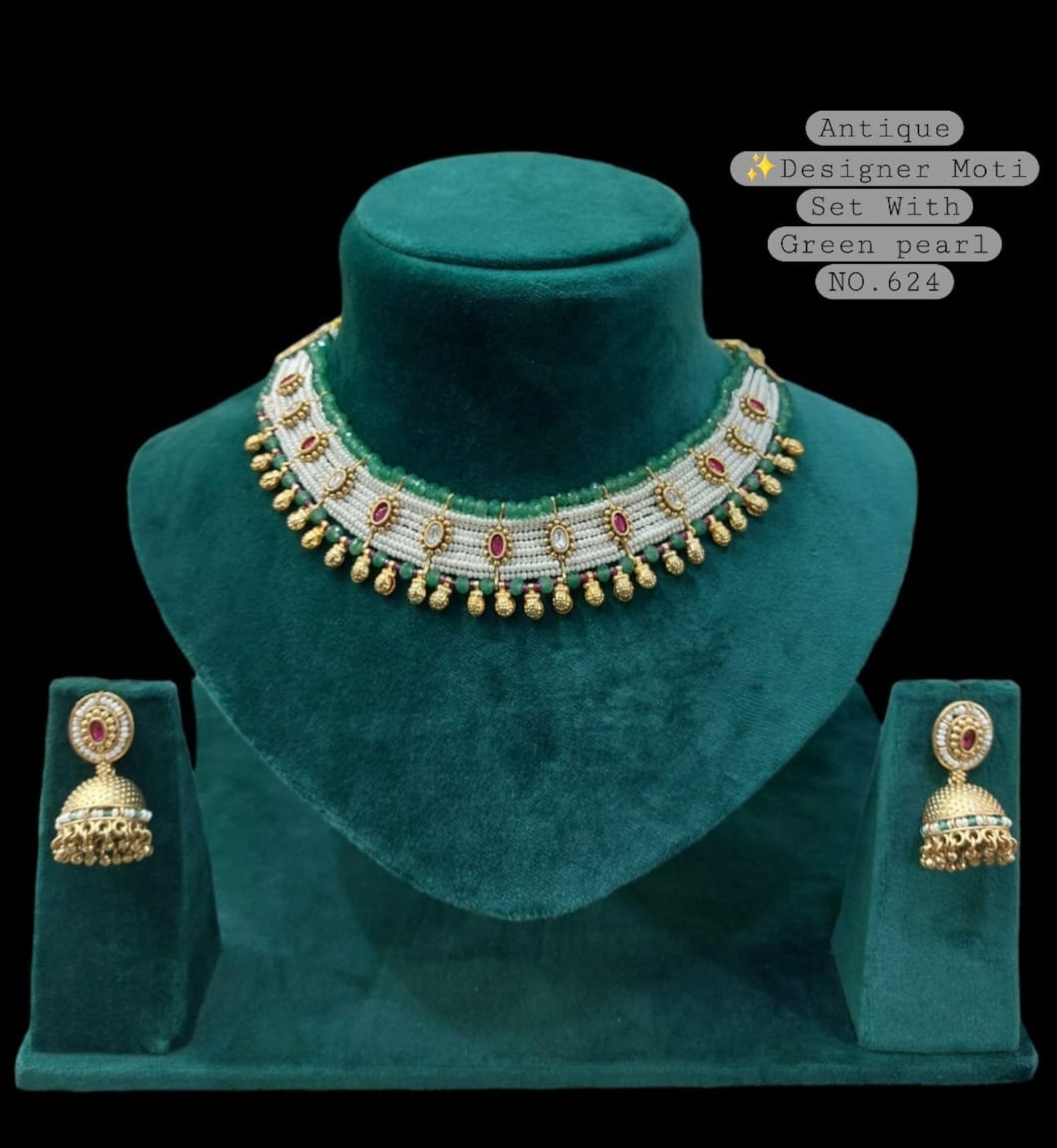 Clasic Jade Green Stone Choker Necklace With Jhumki / Jadau Pachi ...