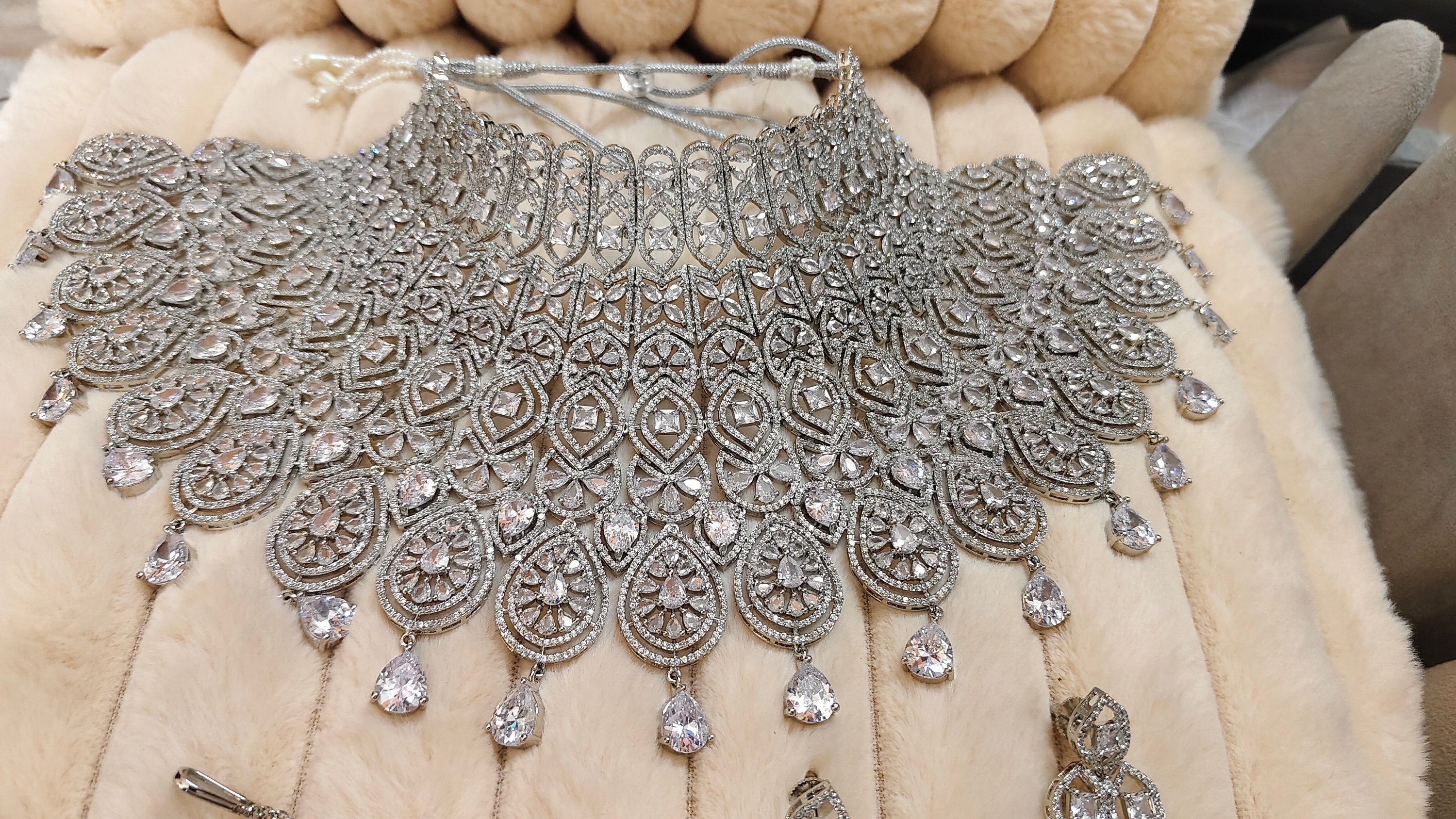 Heavy Bridal Silver Faux Diamond High Quality Necklace Set With ...