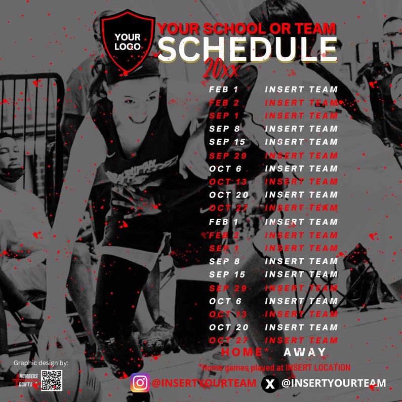 Editable Basketball Schedule Template Canva | Youth Sports Team ...