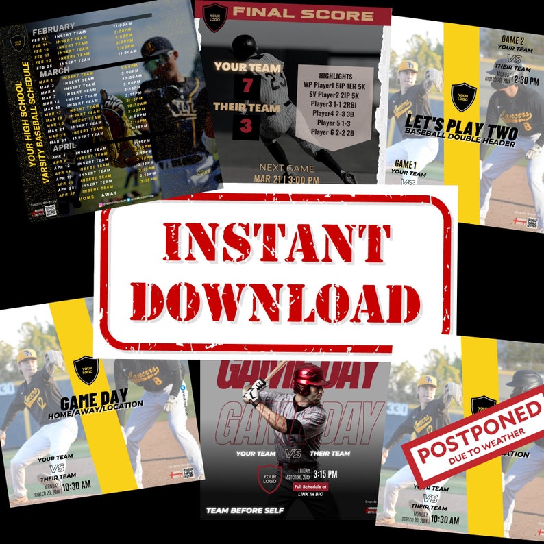 Editable Baseball Canva Templates, Social Media Graphics Pack, Game Day ...