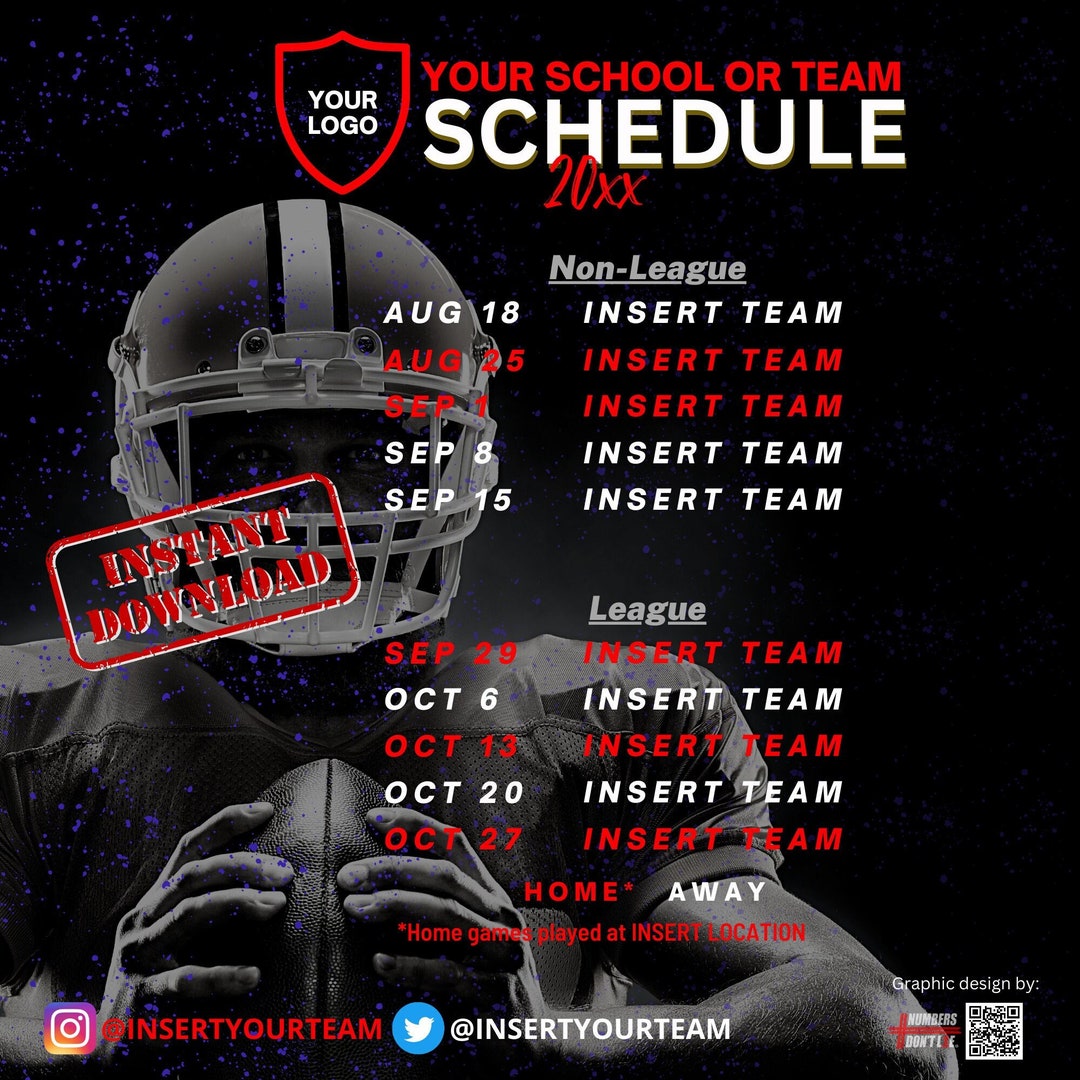 Editable Football Schedule Template, DIY Canva Design for Social Media ...