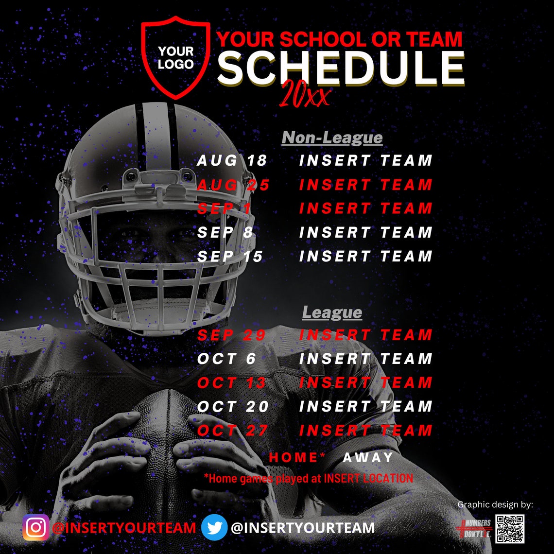Editable Football Schedule Template, DIY Canva Design for Social Media ...