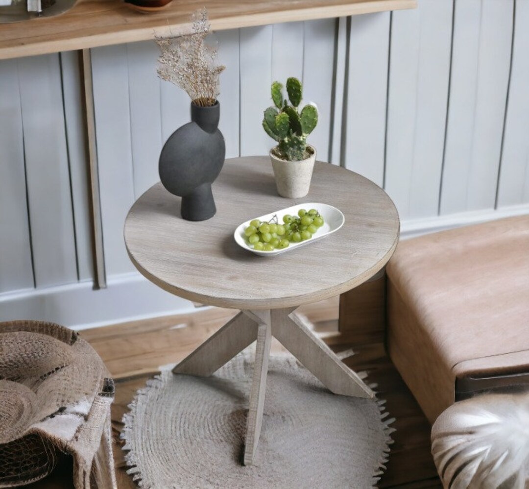 Round Table Farmhouse Cross Leg End Table, French Country Accent Side ...