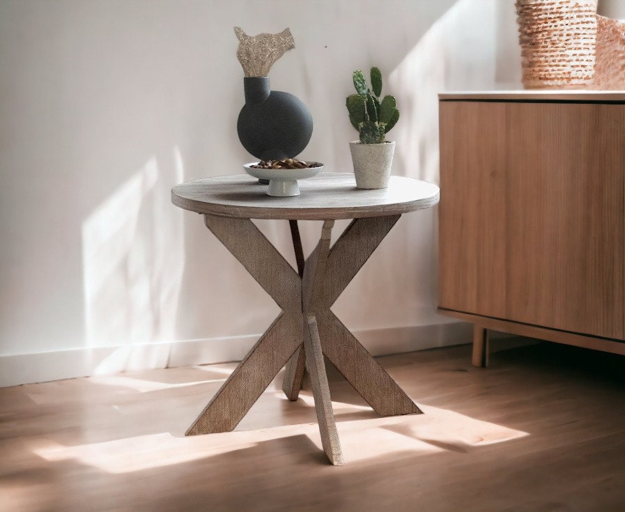 Round Table Farmhouse Cross Leg End Table, French Country Accent Side ...